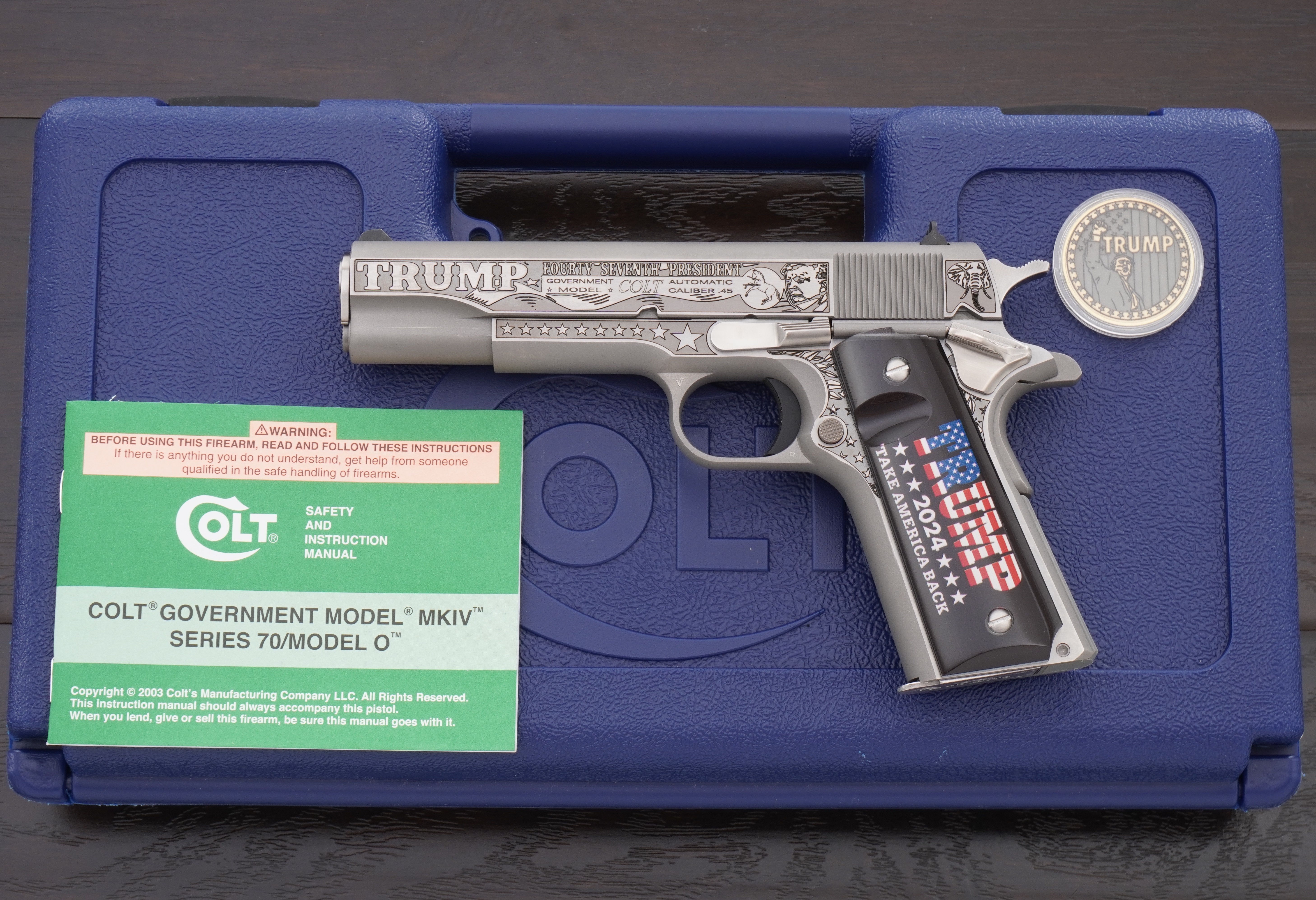 Engraved Trump 47th President Colt Series 70 Model O Pistol .45 ACP, CA ...
