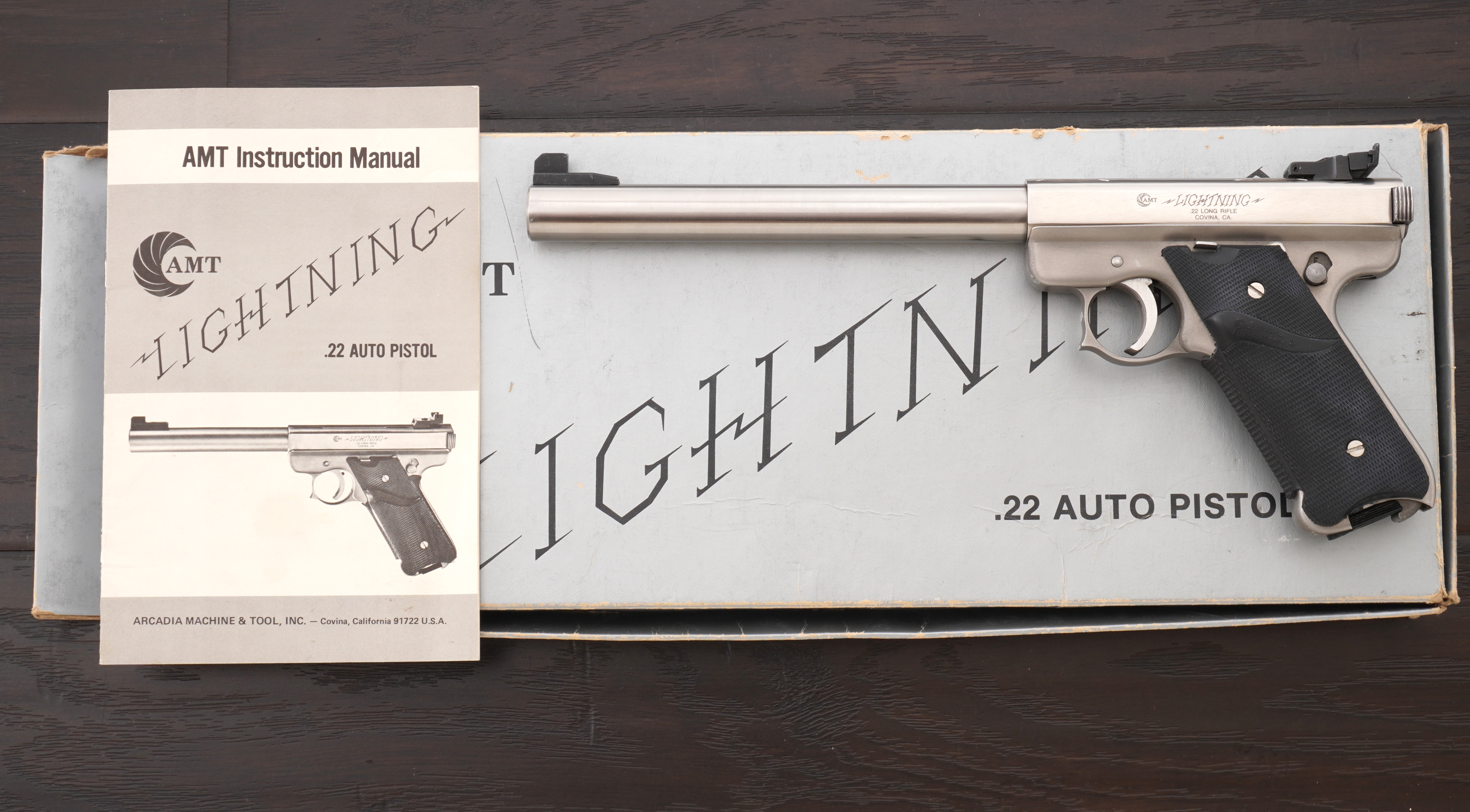AMT Lightning Semi-Auto Pistol, .22 LR, 8.5” Barrel, Stainless, CA OK ...